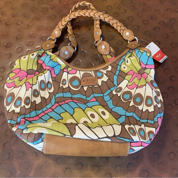 Relic | Bags | Relic Purse Hand Bags With Wooden Handles Butterfly Wing ...